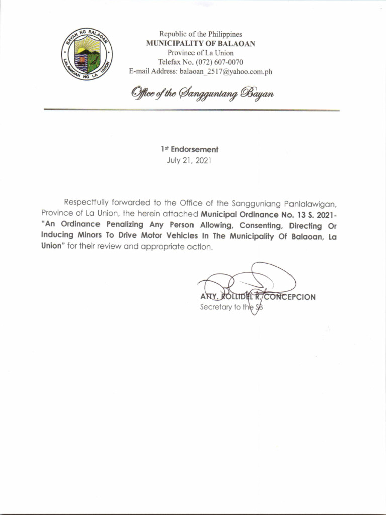 Municipal Ordinance No. 13 S. 2021 - Penalizing Any Person Allowing ...