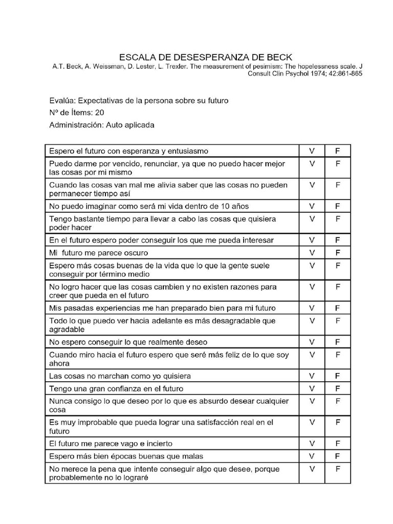Escala de Desesperanza de Beck | PDF