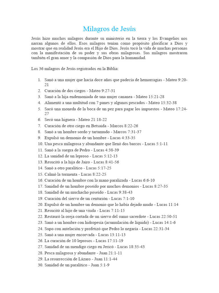 Milagros de Jesús | PDF | Jesús | Creencia religiosa y doctrina