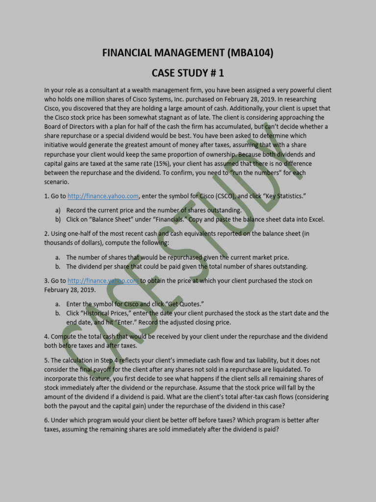 Case Study 1 | Download Free PDF | Dividend | Share Repurchase