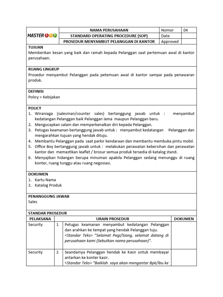 04 Prosedur Menyambut Pelanggan Di Kantor | PDF
