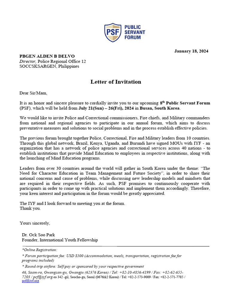 PNP 12 2024 PSF Invitation Letter | PDF | Politics | Social Science