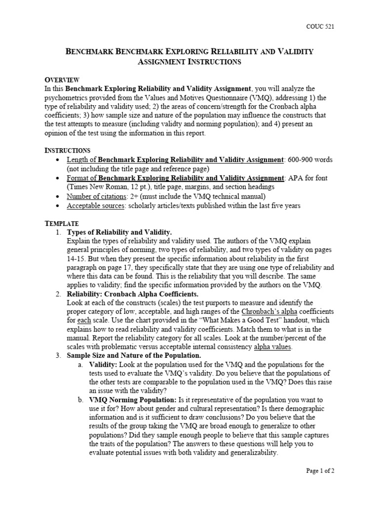 Benchmark Exploring Reliability and Validity Assignment Instructions | PDF | Validity ...