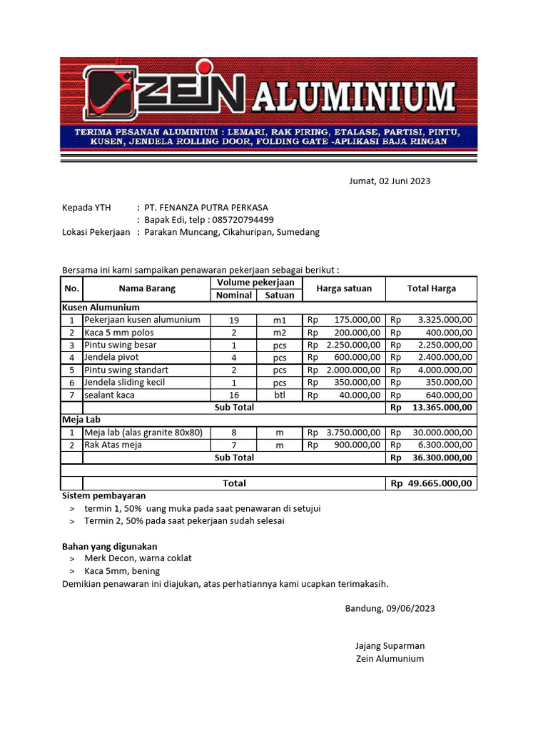 Penawaran Harga Zein | PDF