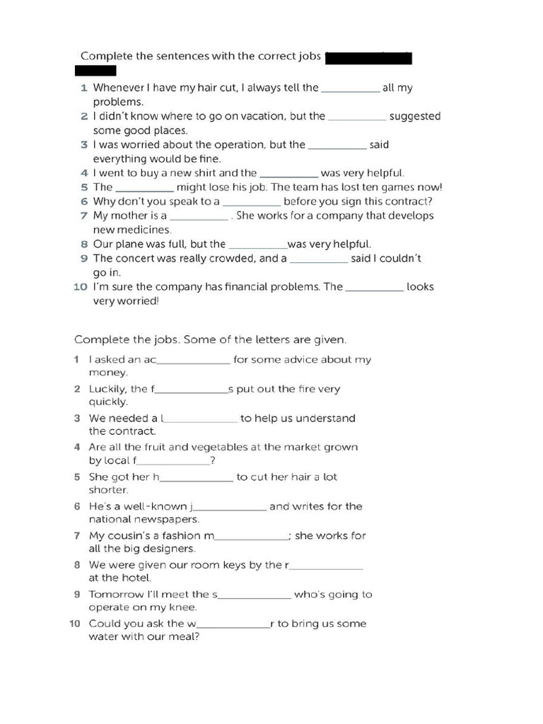 Exercises -Job Vocabulary (1) | PDF