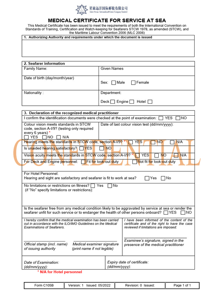 C105b-Medical-Certificate-For-Service-At-Sea - by Astro | PDF