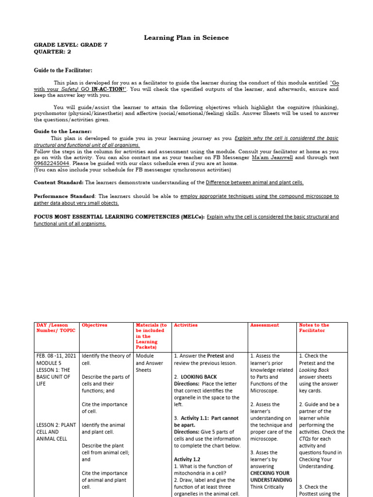 Grade 7 Science Learning Guide | PDF | Learning | Cell (Biology)