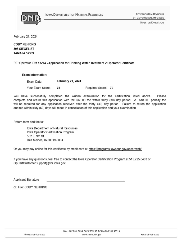 Drinking Water Operator Certificate Exam Results | PDF