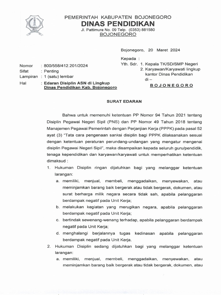 Edaran Disiplin ASN | PDF