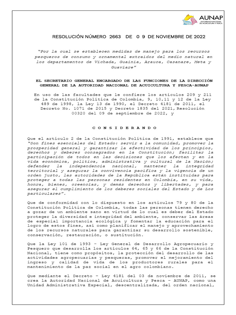 Medidas para Recursos Pesqueros en Colombia | PDF | Organización de ...