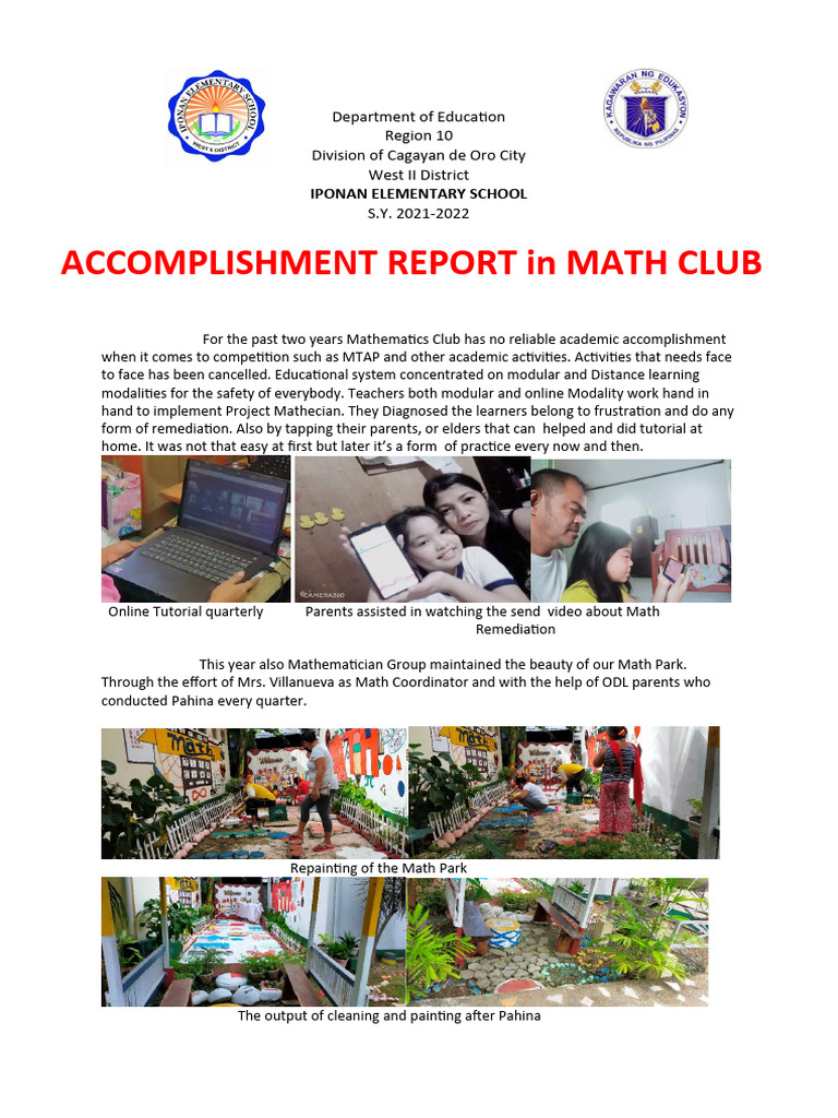 Accomplishment Report in Math | PDF | Mathematics | Teachers
