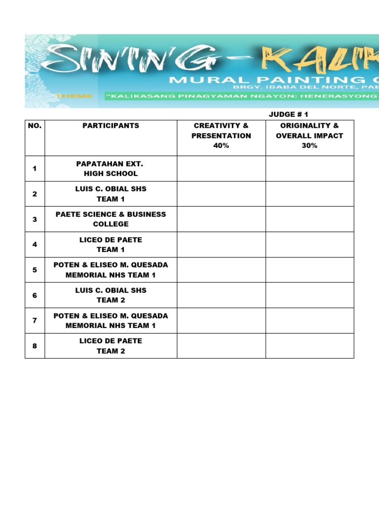 Mural Painting Contest Tally Sheet | PDF