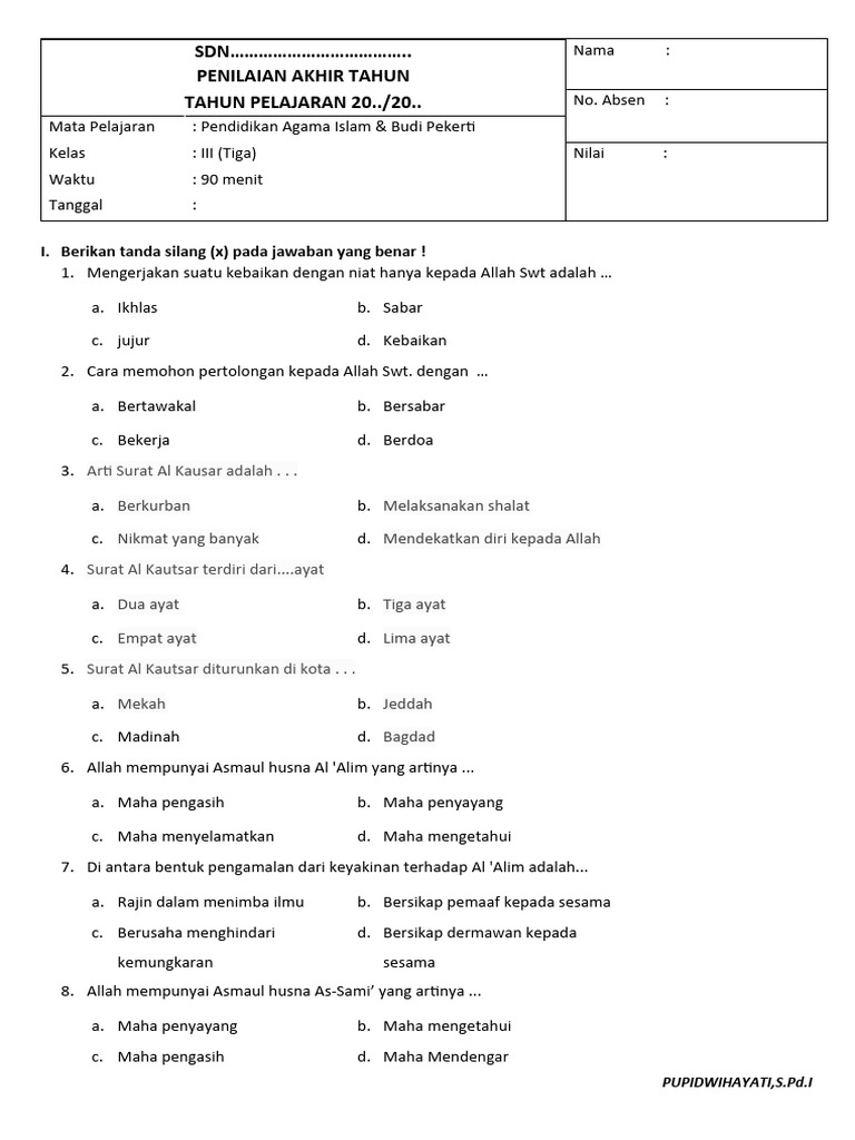 Soal Pat Pai Kelas 3 Latihan 2 | PDF