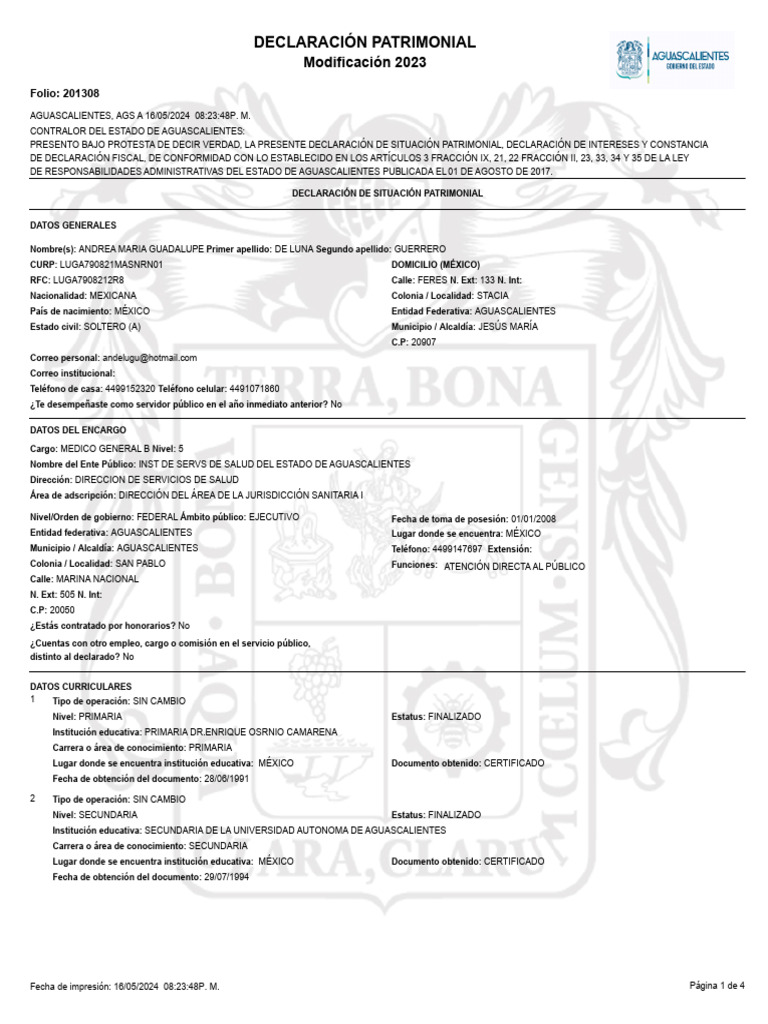 Declaracion 201308 16052024 202344 Secured | PDF | México