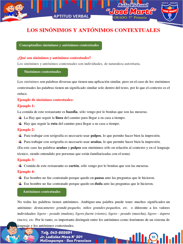 5 - Rv - Los Sinónimos y Antónimos Contextuales - Copia - Copia | PDF