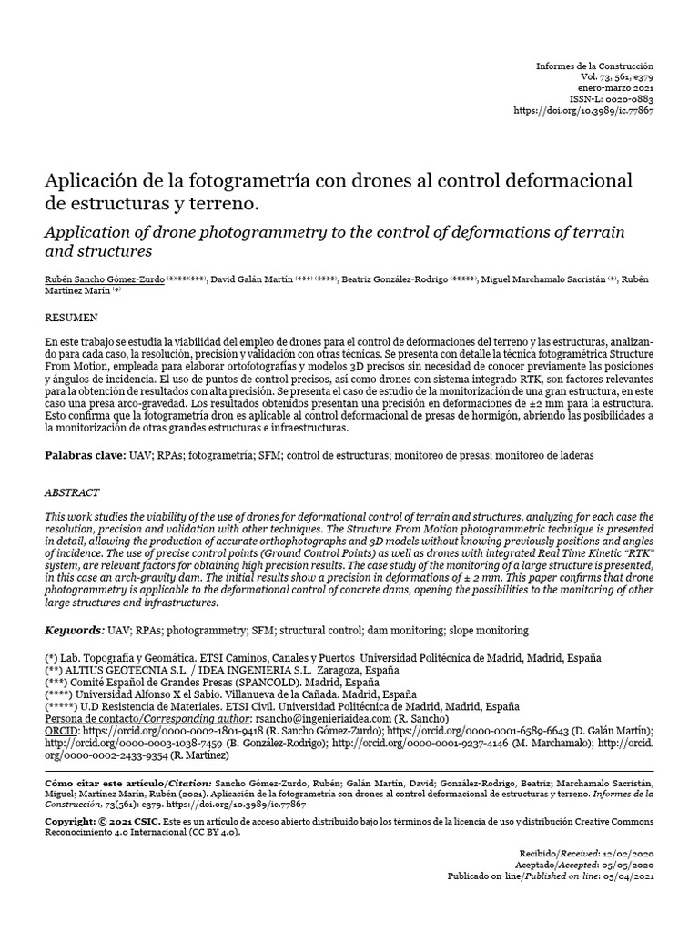 Aplicación de La Fotogrametría Con Drones Al Control Deformacional de ...