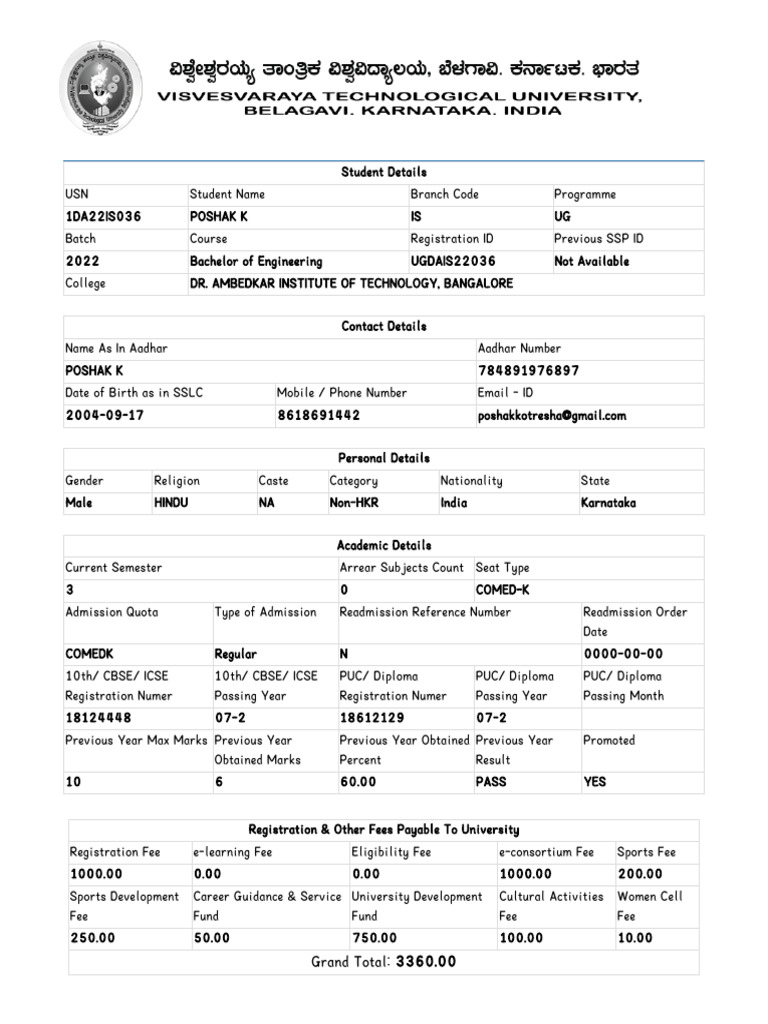 VTU Student Registration | PDF | Educational Stages | Qualifications