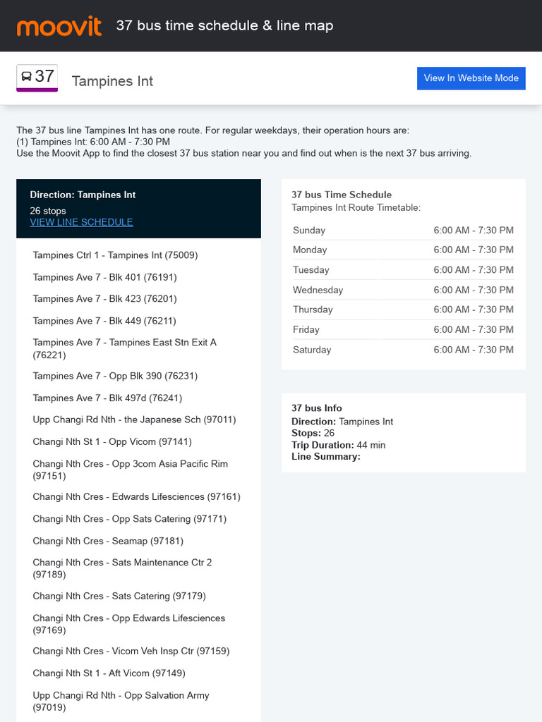 Tampines Int: 37 Bus Time Schedule & Line Map | PDF | Public Services ...
