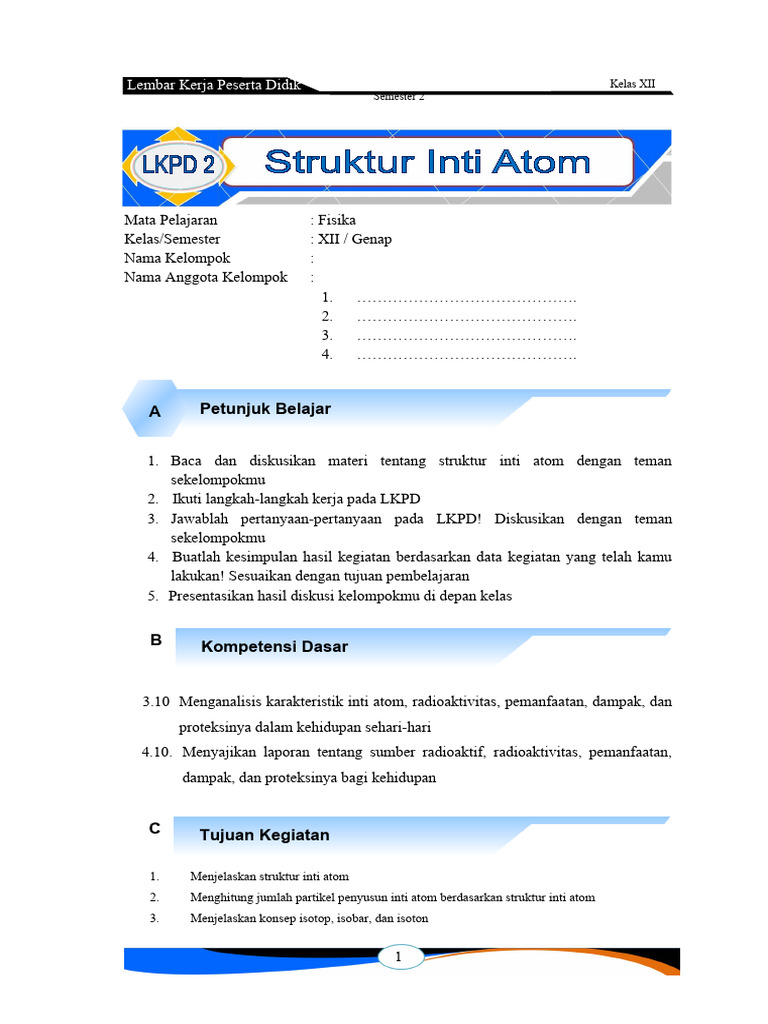 LKS Pert.2. Struktur Inti | PDF | Sains & Matematika