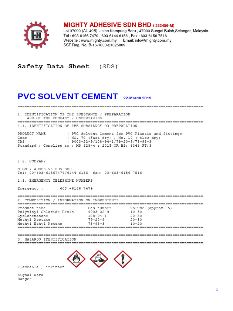 pvc solvent cement msds | Download Free PDF | Firefighting | Personal ...