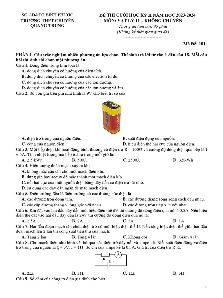 Vatly 11 - Khong Chuyen - Ma de 101 - de - Thi - Cuoi - Ki - Ii - Nam - Hoc - 2023 - 2024 - 04 ...