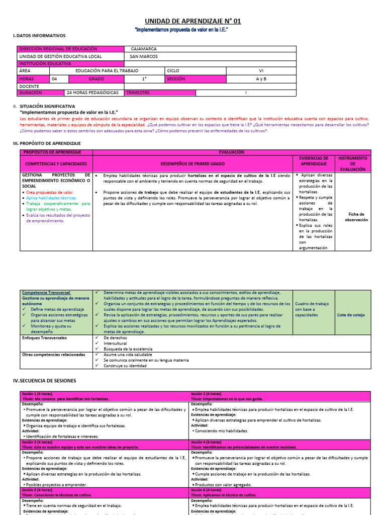 Und 1 Ept 1 Grado | PDF | Aprendizaje | Evaluación