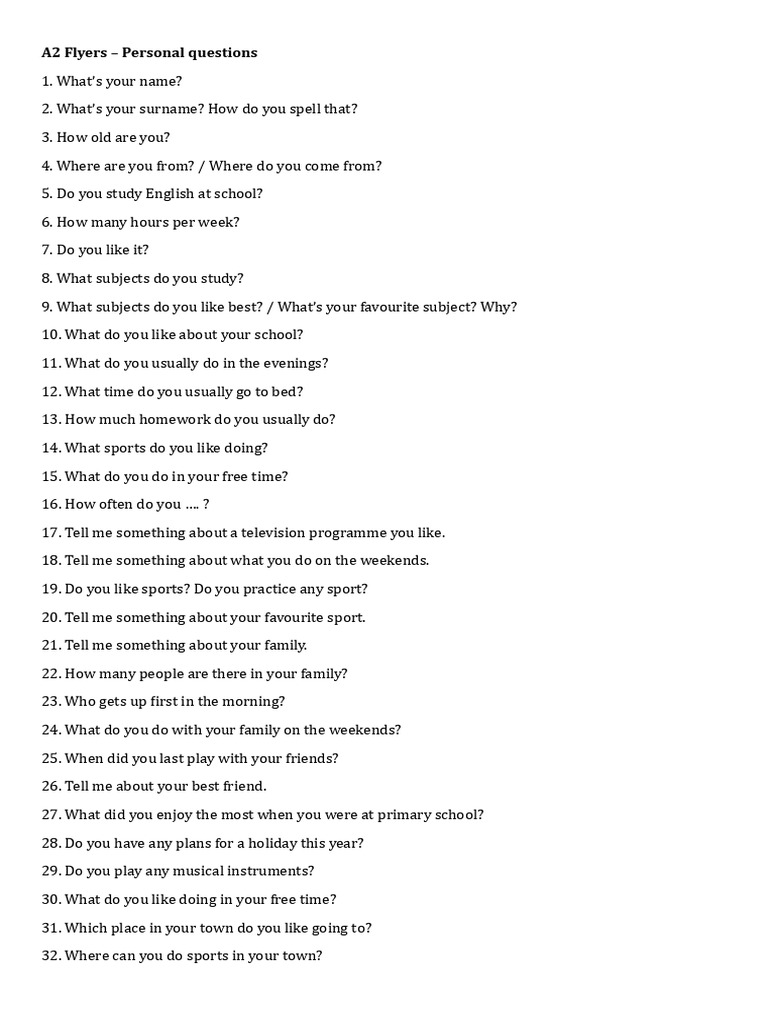 A2 Flyers - Personal Questions | PDF