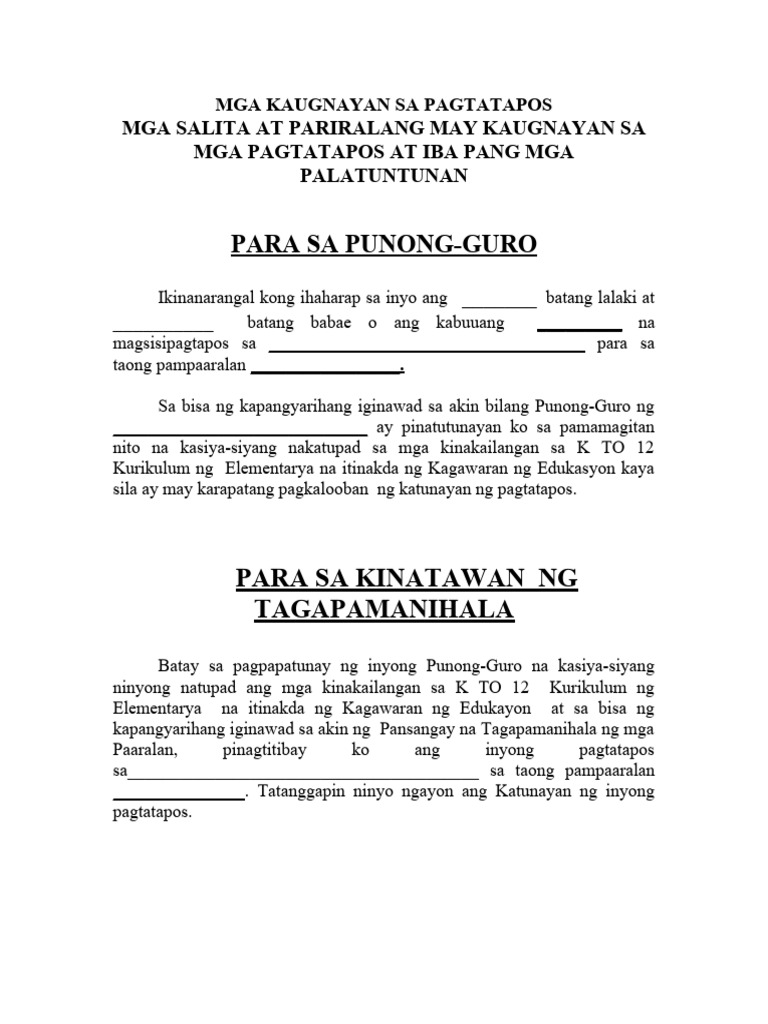 K To 12 Presentation Confirmation of Graduates Tagalog | PDF