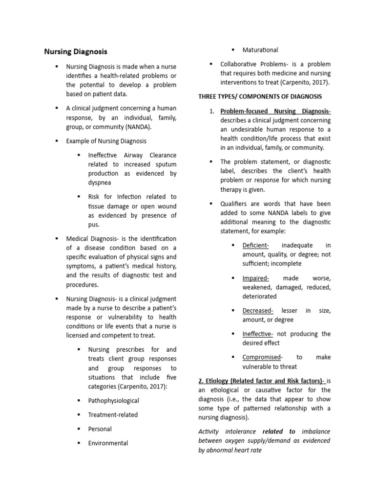 LESSON 9 Nursing Diagnosis | PDF | Medical Diagnosis | Nursing