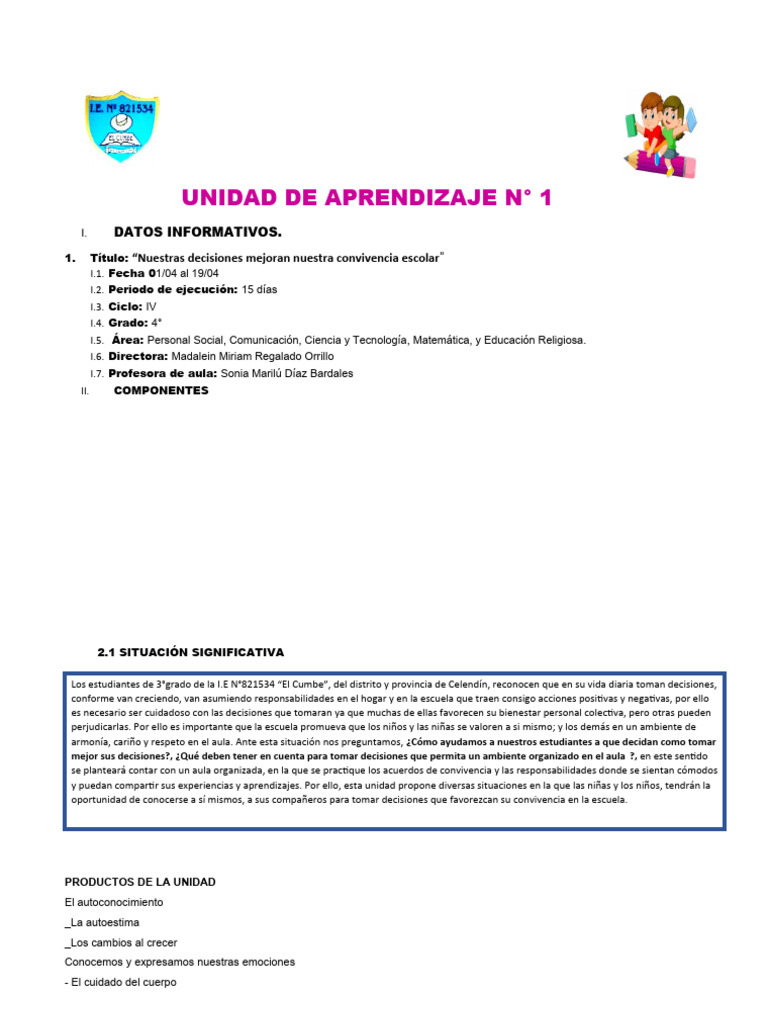 Unidad de Aprendizaje #1 | PDF | Aprendizaje | Las emociones