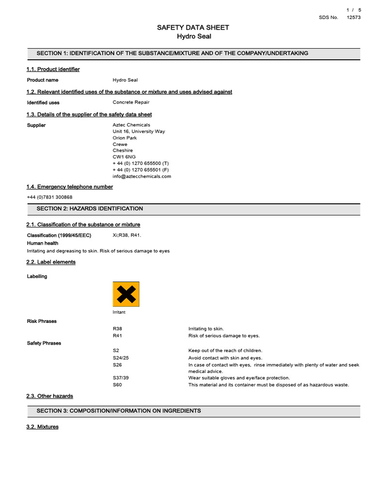 Hydro-Seal Aztec | PDF | Workplace | Occupational Safety And Health