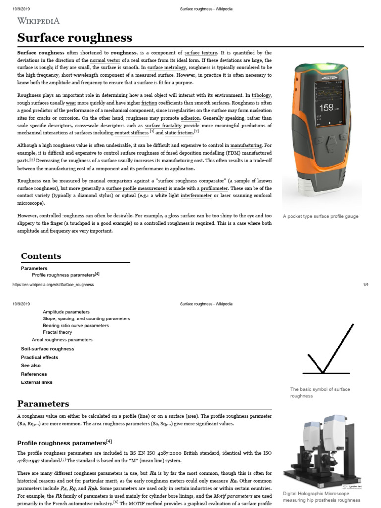 Surface Roughness - Wikipedia | PDF | Surface Roughness | Physical Sciences