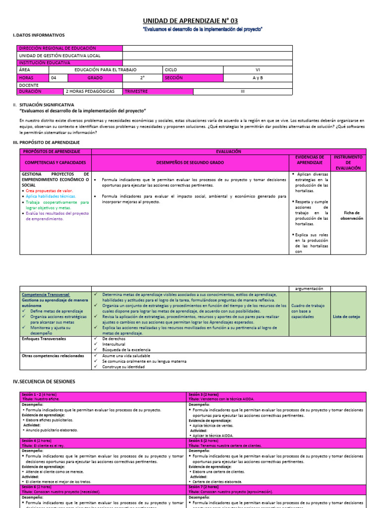 Und 3 Ept 2 Grado | PDF | Aprendizaje | Evaluación