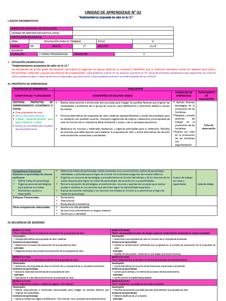 Und 2 Ept 2 Grado | PDF | Aprendizaje | Iniciativa empresarial