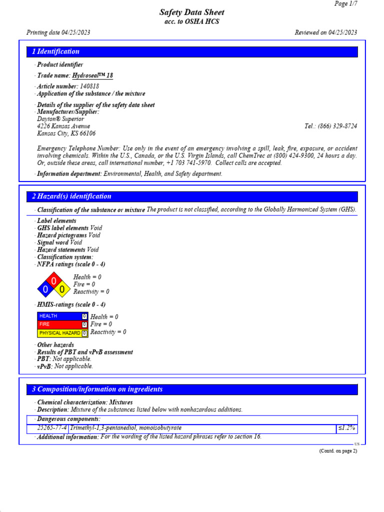 Hydroseal 18 Unitex SDS | PDF | Occupational Safety And Health | Safety