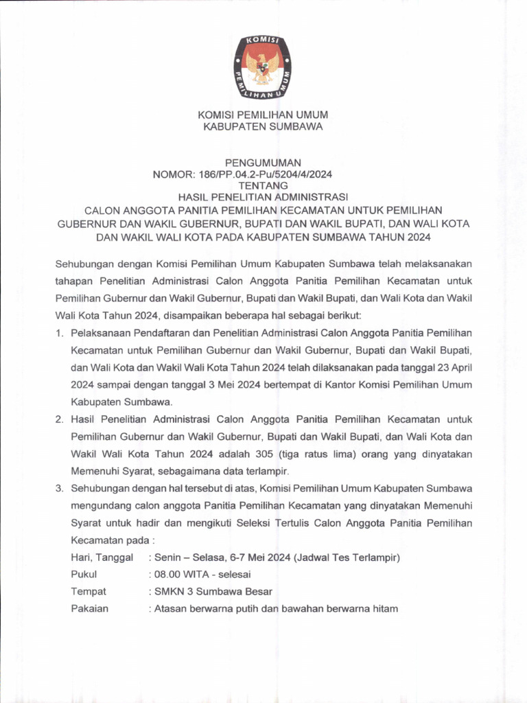 Pengumuman Administrasi PPK | PDF