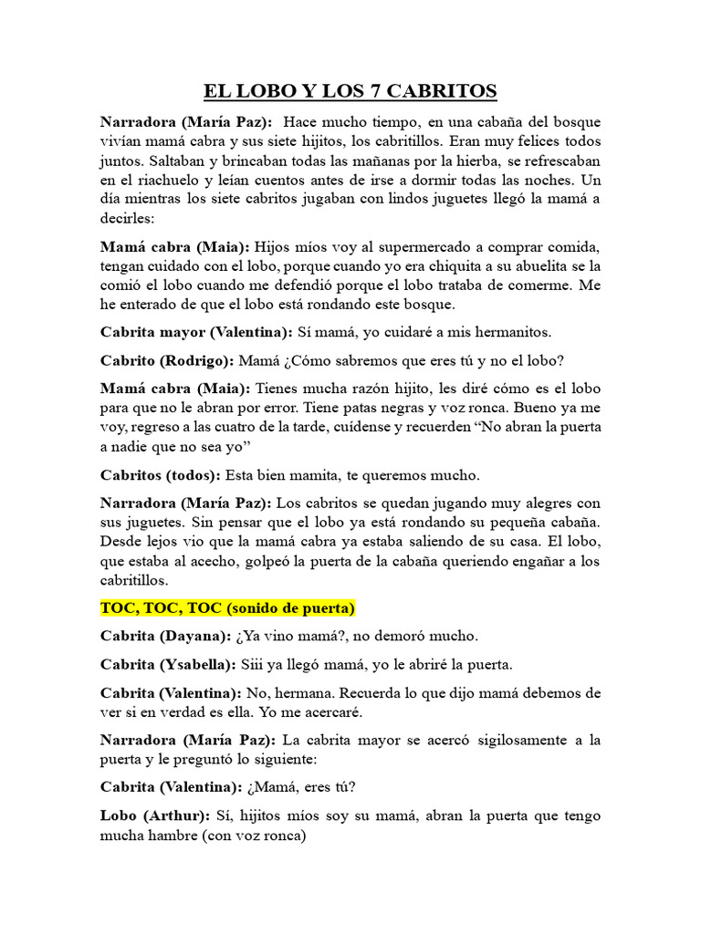 El Lobo Y Los 7 Cabritos Pdf Cabra