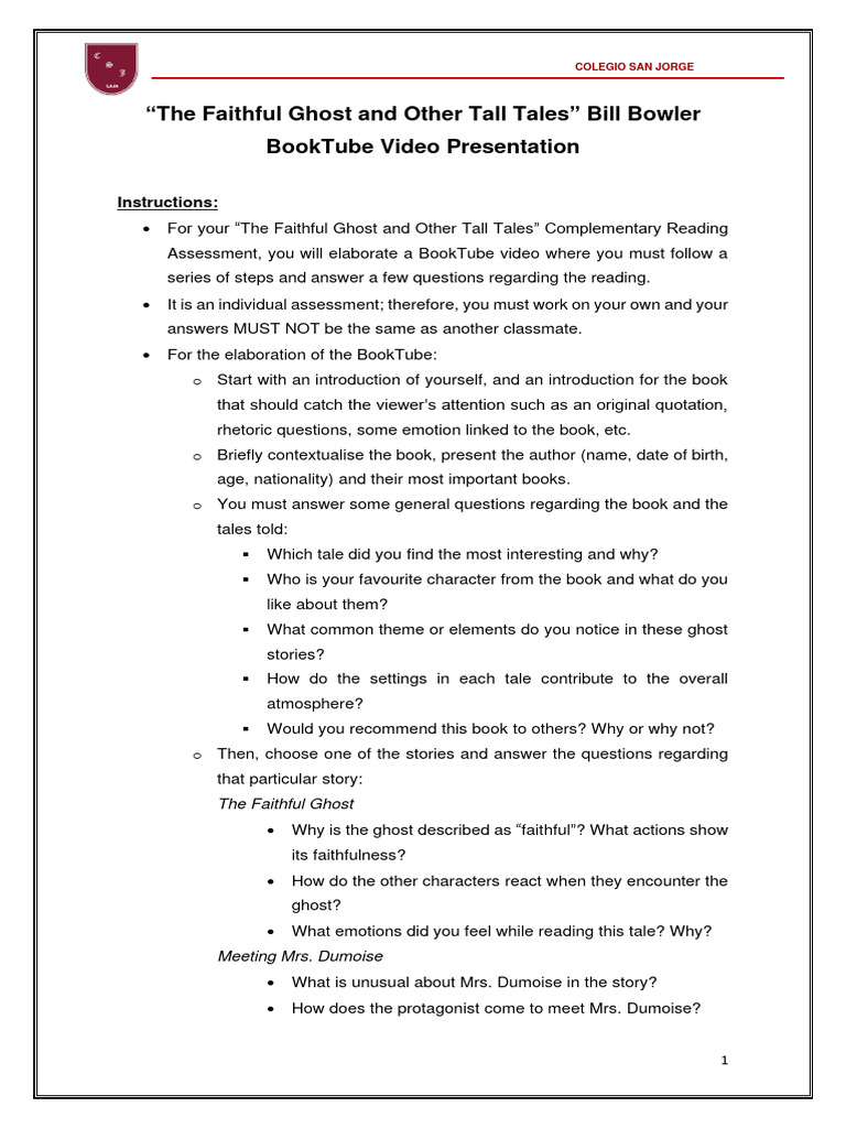 The Faithful Ghost and Other Tall Tales BookTube Instructions | PDF