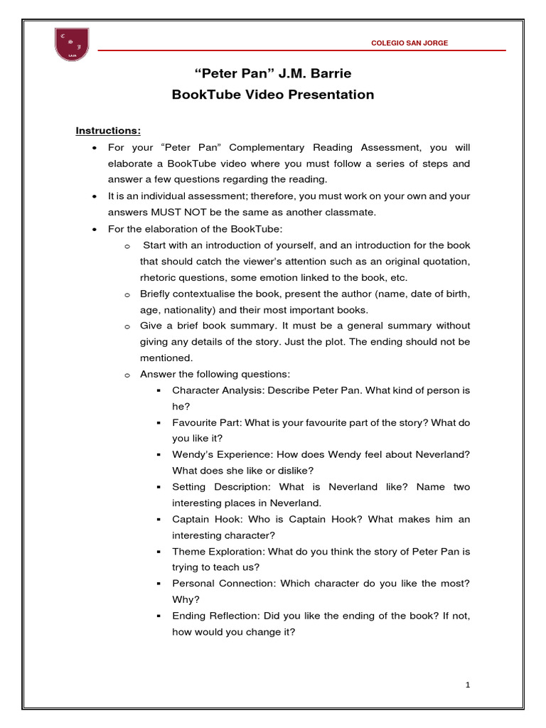 Peter Pan BookTube Instructions | PDF | Peter Pan | Neverland