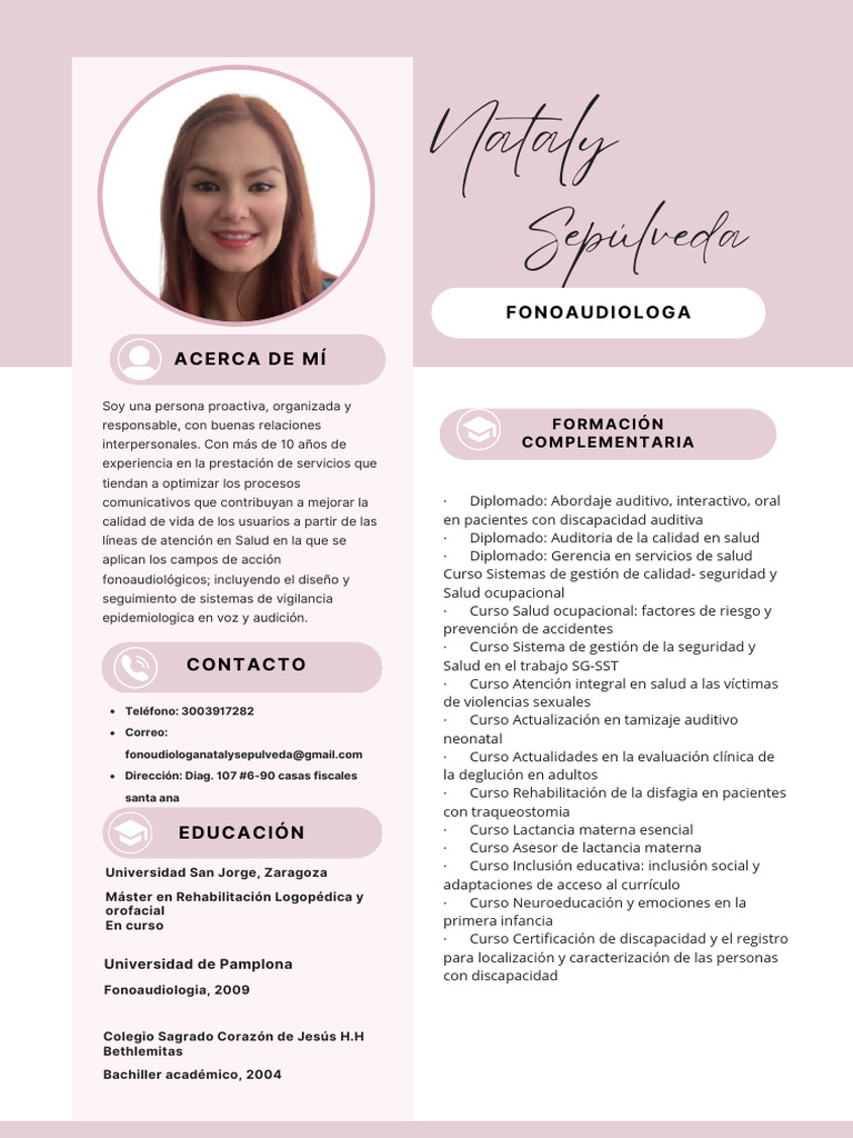 Curriculum Vitae de Mujer Profesional Con Foto Femenino Rosa | PDF
