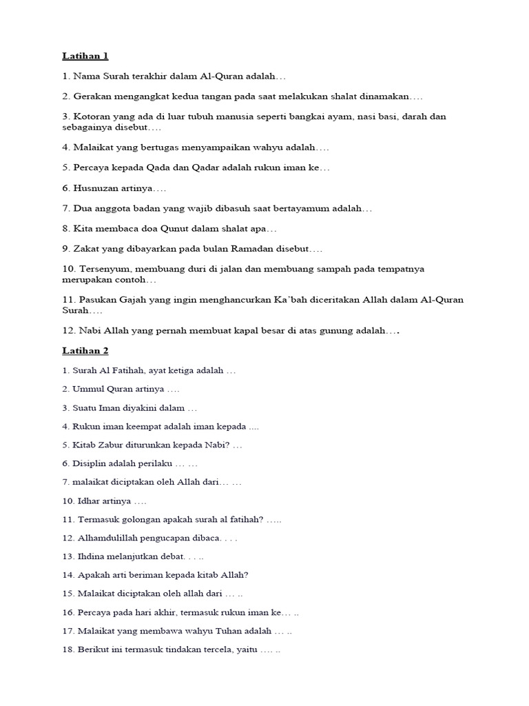 Soal CCQ SD Pai Anak-Anak | PDF