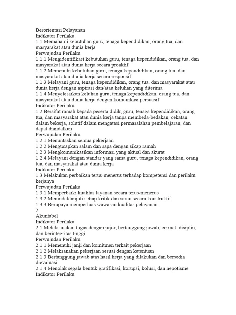 Indikator Perilaku Pelayanan Pendidikan | PDF | Karier & Perkembangan