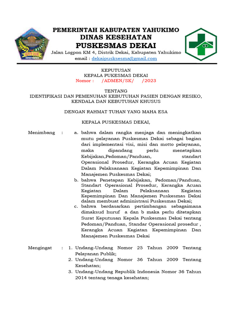 1.2.2 B. (r1) SK Penetapan Kebijakan, Pedoman Panduan, Sop, Kak Kegiatan Dalam Pelaksanaan ...
