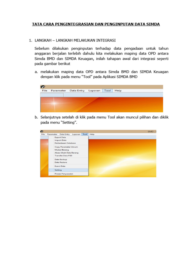 Tata Cara Pengintegrasian Dan Penginputan Data Simda | PDF