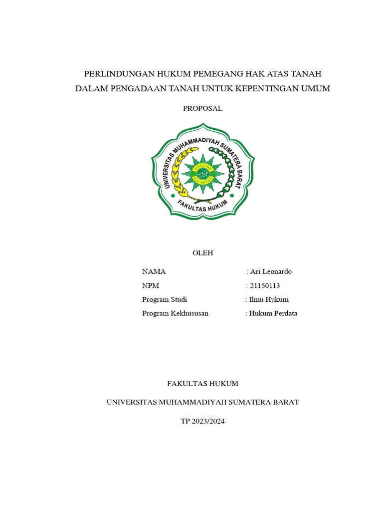 Perlindungan Hukum Pemegang Hak Atas Tanah Dalam Pengadaan Tanah Untuk Kepentingan Umum ...