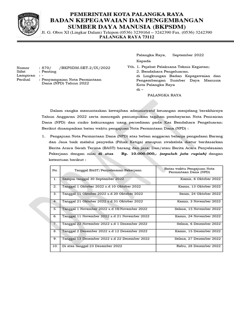 Surat Penyampaian NPD Akhir Tahun 2022 | PDF