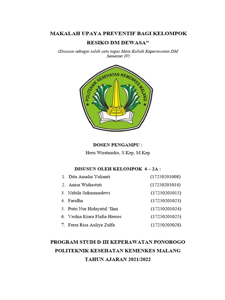 Kel 6 - Makalah Upaya Preventif DM Dewasa | PDF | Pengembangan Diri | Kesehatan Holistik