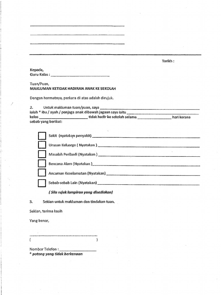 surat rasmi cuti sekolah | PDF