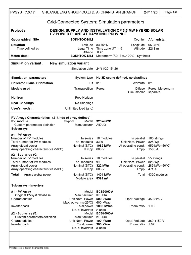 01-PV Syst Report-R1-1.40 MWP Grid Connected Solar Plant - Sokhtok ...