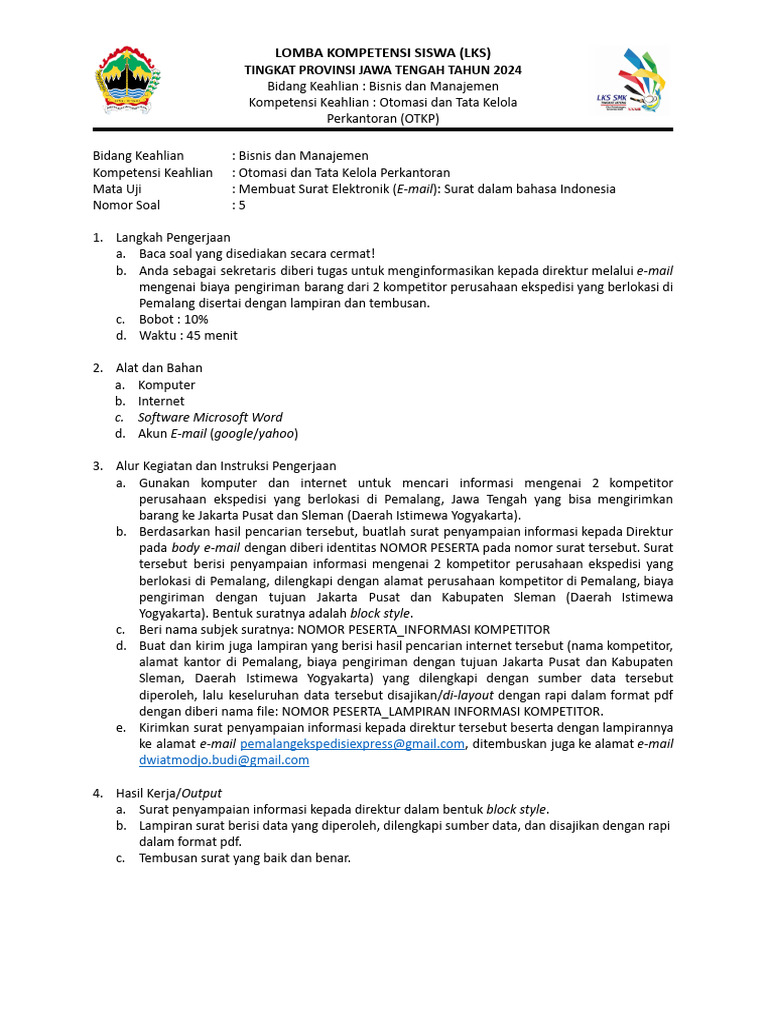 LKS Jateng 2024: OTKP E-mail Task | PDF